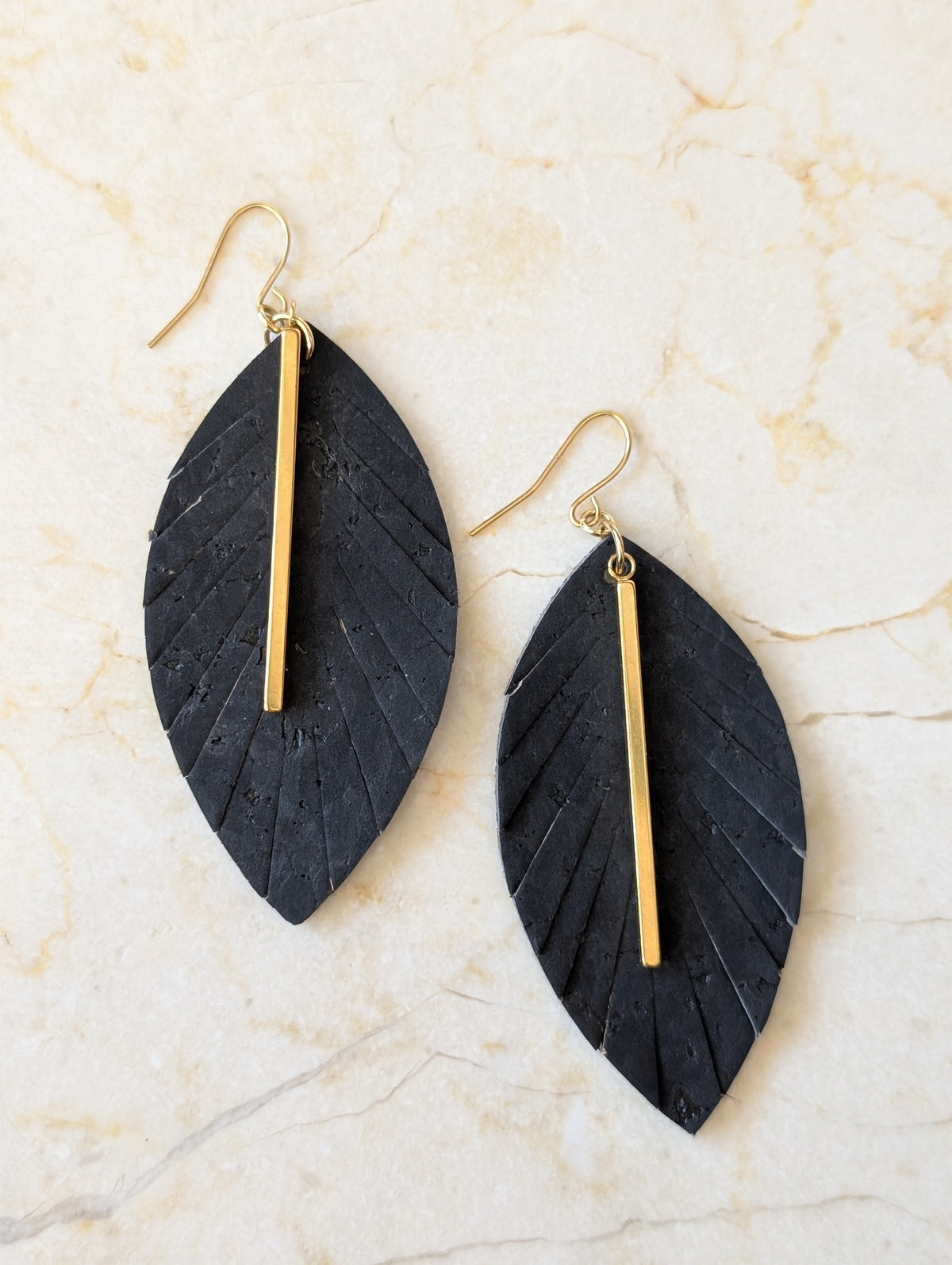 Cork Earrings - Fringe Black W/ Gold Bar | KORK Goods